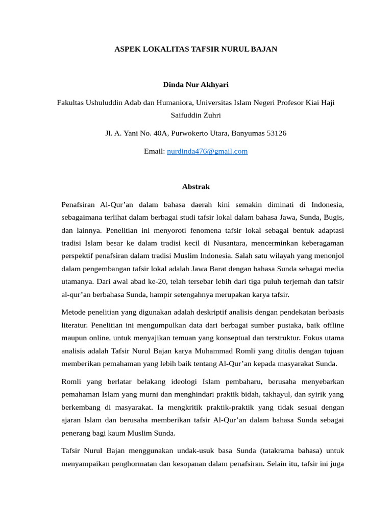 Aspek Lokalitas Tafsir Nurul Bajan | PDF