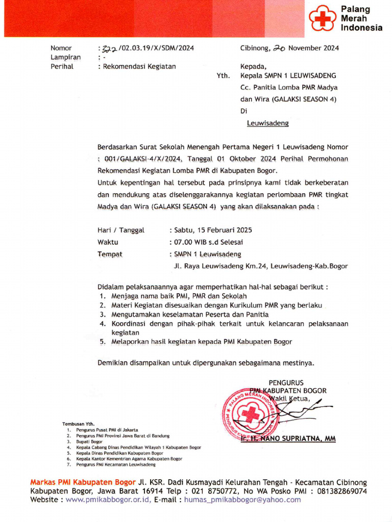 SURAT REKOMENDASI LOMBA GALAKSI 4 | PDF