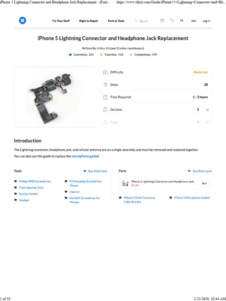 Iphone 5 Lightning Connector And Headphone Jack Replacement Ifixit