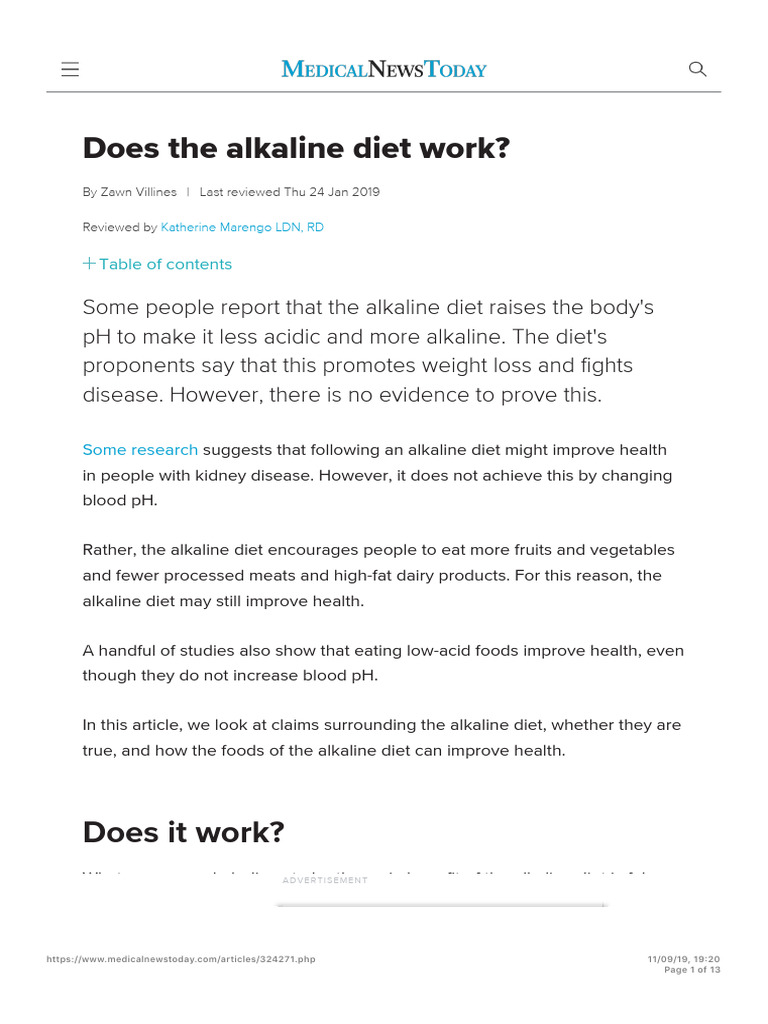 Alkaline Diet: Myths and Health Benefits | PDF | Alkaline Diet | Dieting