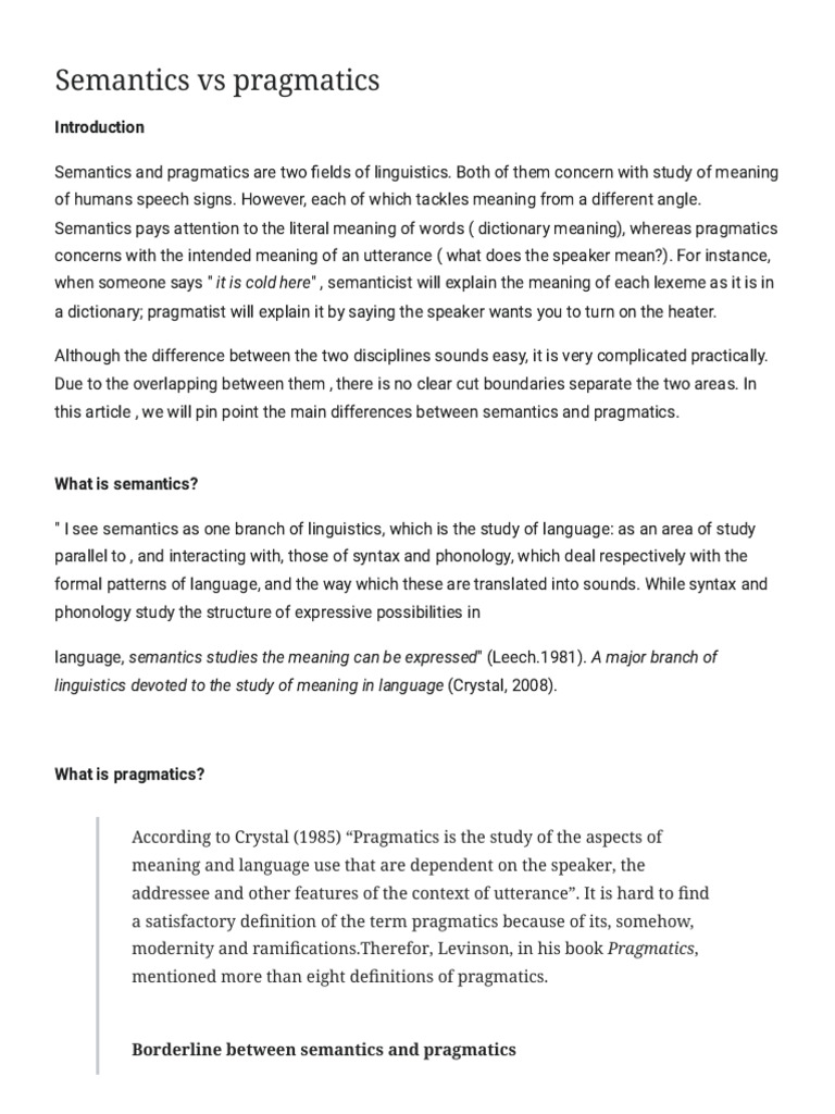 Semantics vs pragmatics - Wikiversity | PDF | Semantics | Linguistics