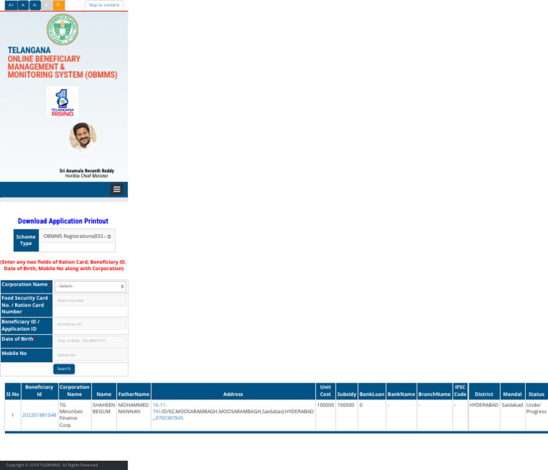 Telangana OBMMS Application Guide | PDF