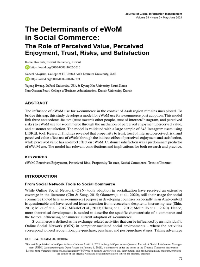 The Determinants of EWoM in Social Commerce The R | PDF | Happiness | E ...