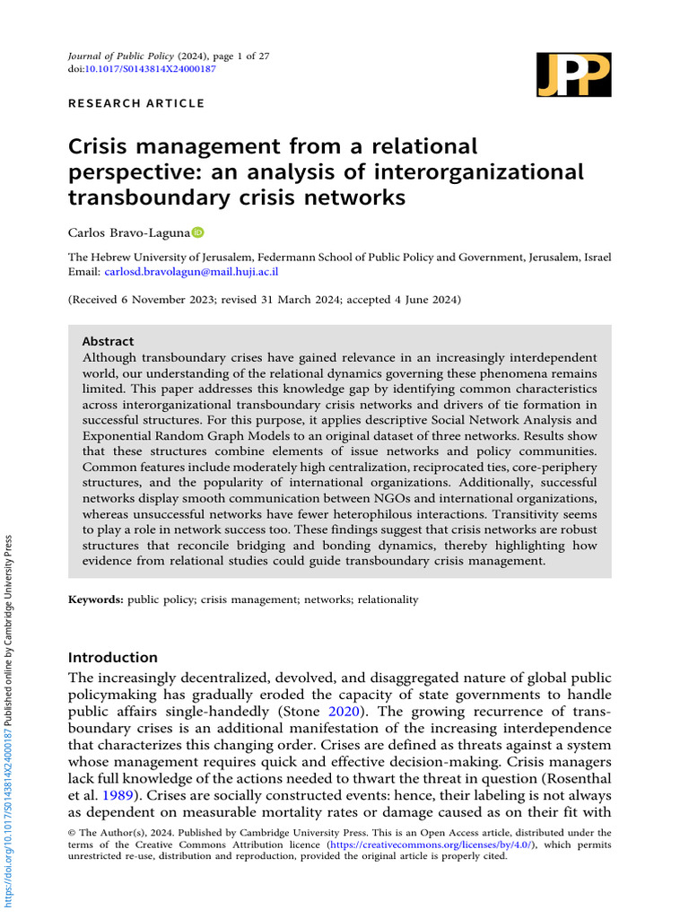 Transboundary Crisis Network Analysis | PDF | Crisis Management | Policy
