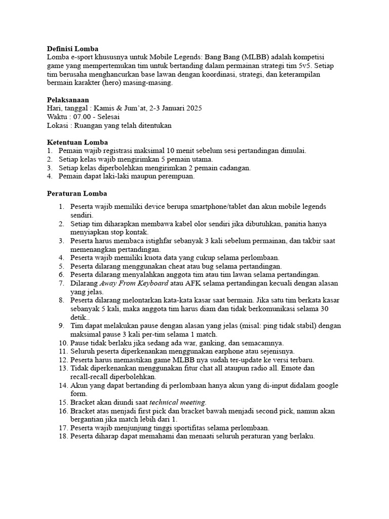 Juknis MLBB Smamdagames 25 | PDF