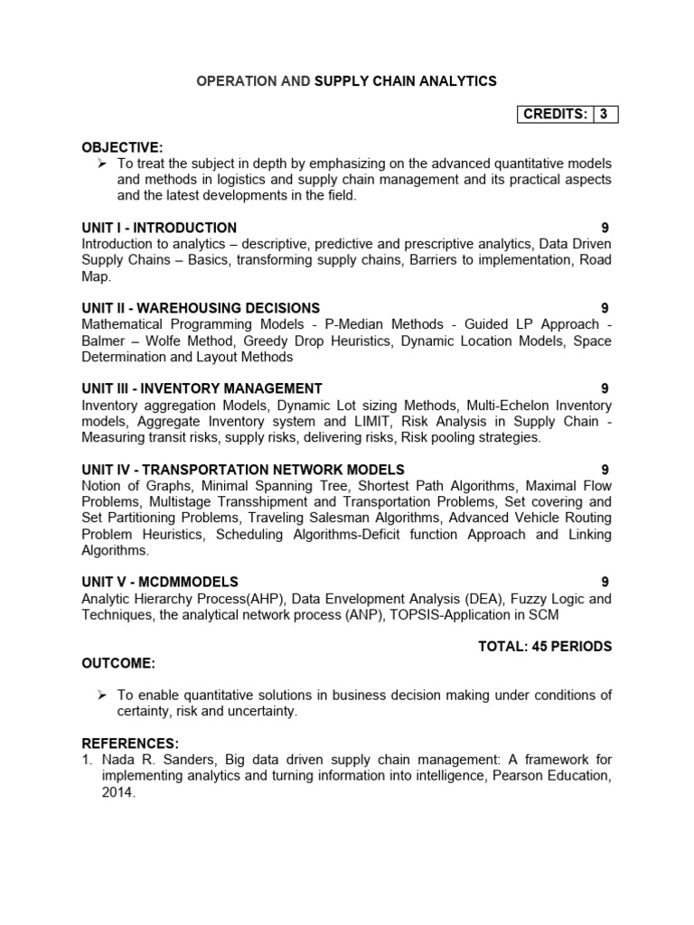 III-Sem-OPERATION AND SUPPLY CHAIN ANALYTICS | PDF | Analytics | Supply Chain