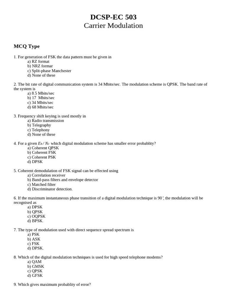 DCSP Carrier Modulation | PDF | Modulation | Telecommunications Engineering