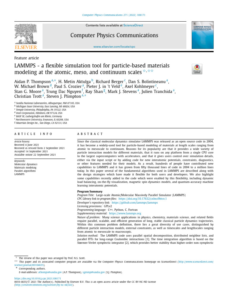 LAMMPS: Advanced Particle Simulation Tool | PDF | Molecular Dynamics ...