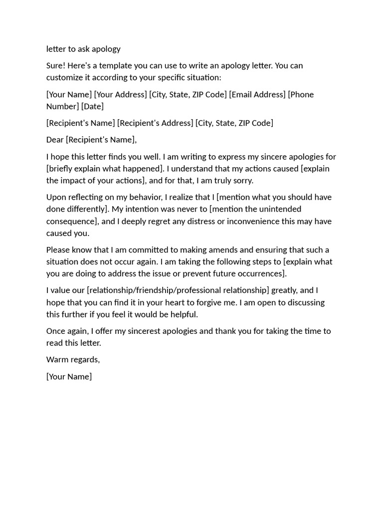 Letter To Ask Apology | PDF