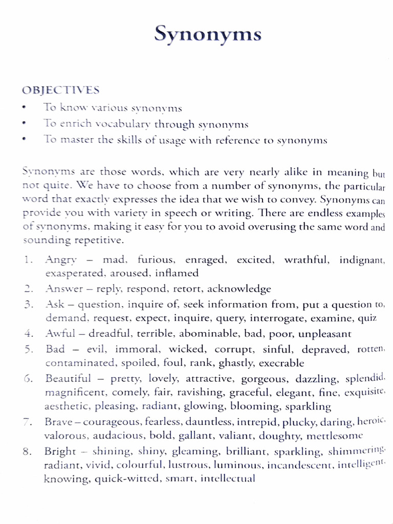 Developing Word Power (Synonyms,Antonyms) | PDF | Semantics | Lexical ...