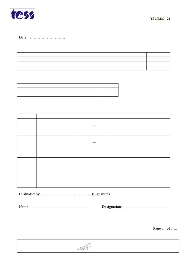 TPL - REC - 21 Training Evaluation Form | PDF