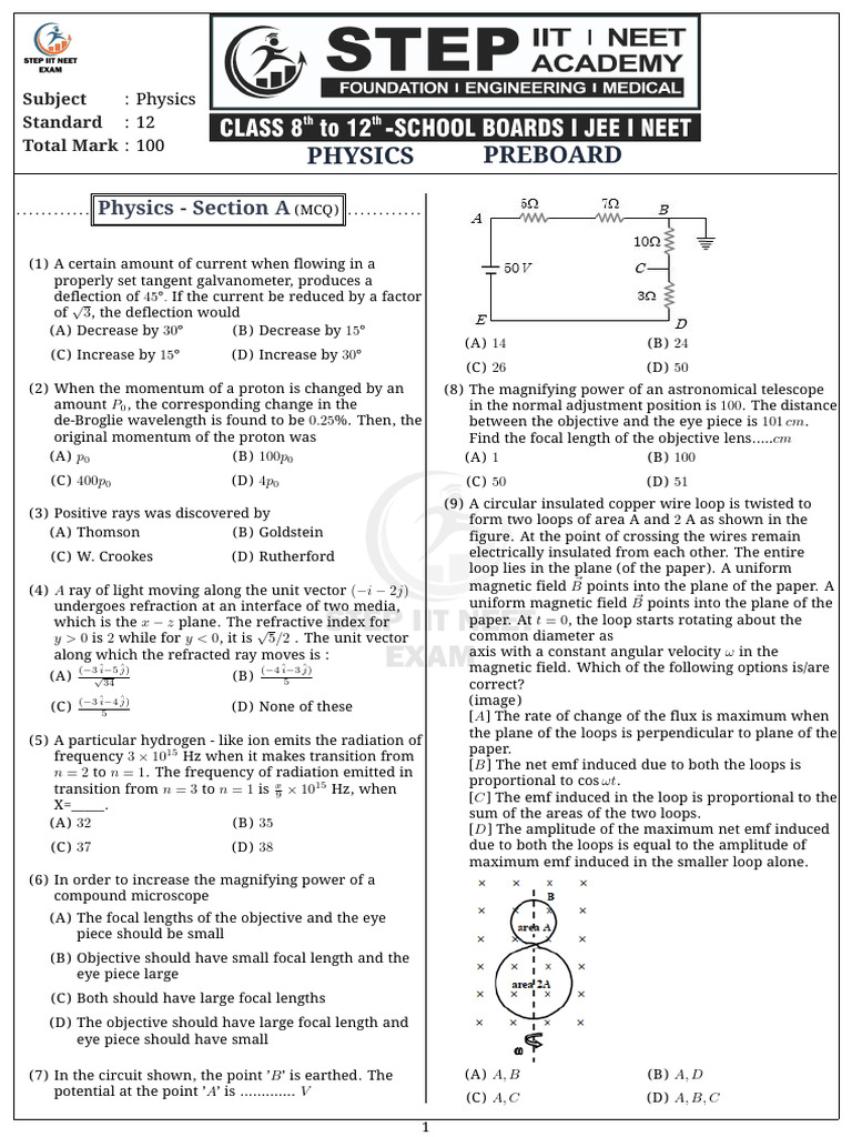 Physics Preboard 3 1734010640 | PDF | Sphere | Inductance