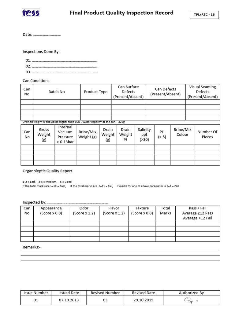 TPL.REC - 16 Final Product Quality Inspection_new | PDF | Earth ...