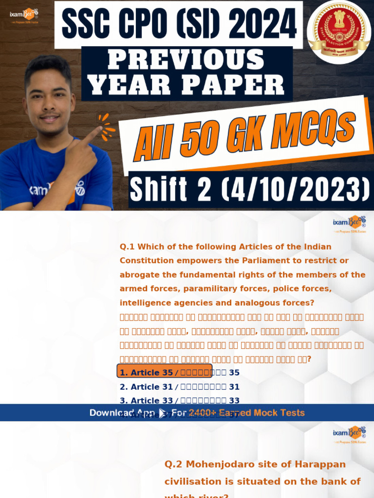 SSC Cpo (Si) Pyqs - 50 Mcqs - 04 Oct 2023 - Second Shift | PDF