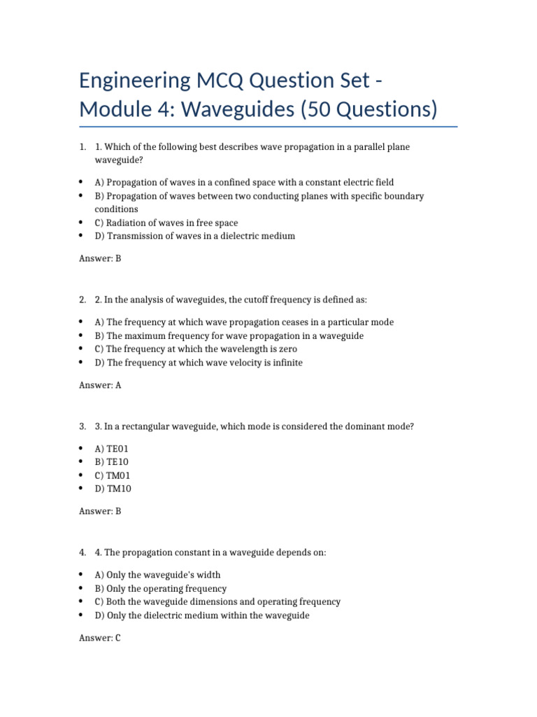 Engineering Module4 Waveguide MCQ Set 50 | PDF | Waves | Physical Phenomena