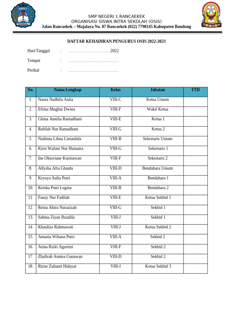 Absen Osis 2022-2023 | PDF