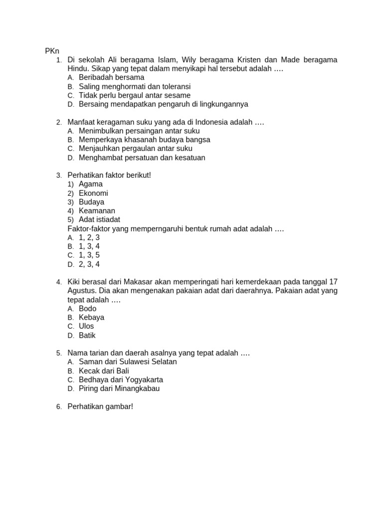 Pts Kelas 4 SD Tema 6 PKN Ind 2122 | PDF