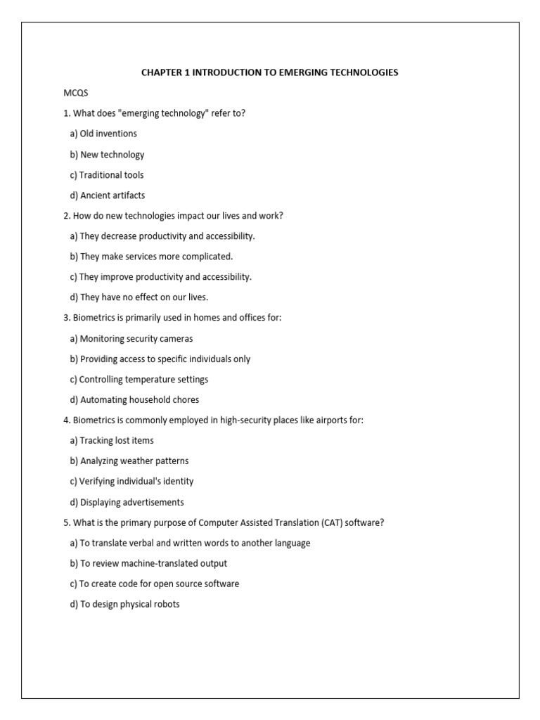 Chapter 1 Introduction To Emerging Technologies 23 Mcqs | PDF | World ...