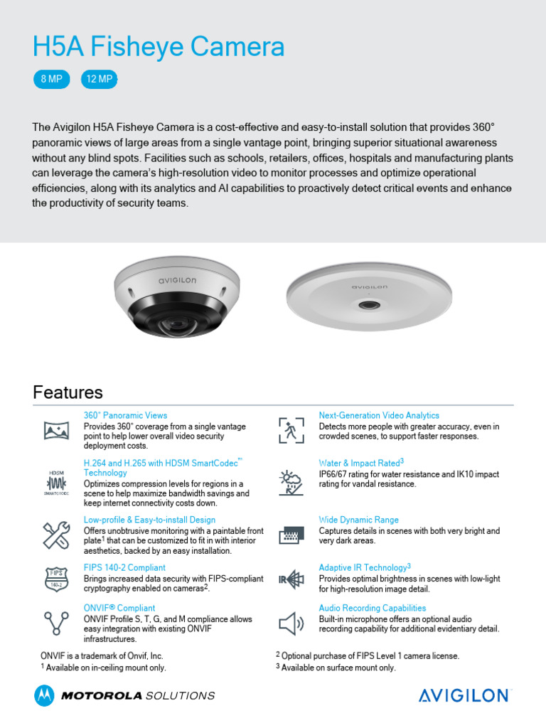 Avigilon H5a Fisheye Camera Datasheet | PDF | Frame Rate | Pixel
