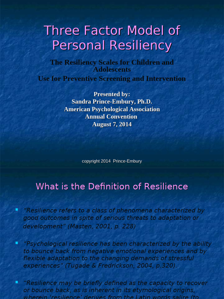 Resiliency Presentation Three Factor Theory | PDF | Psychological Resilience | Self Efficacy