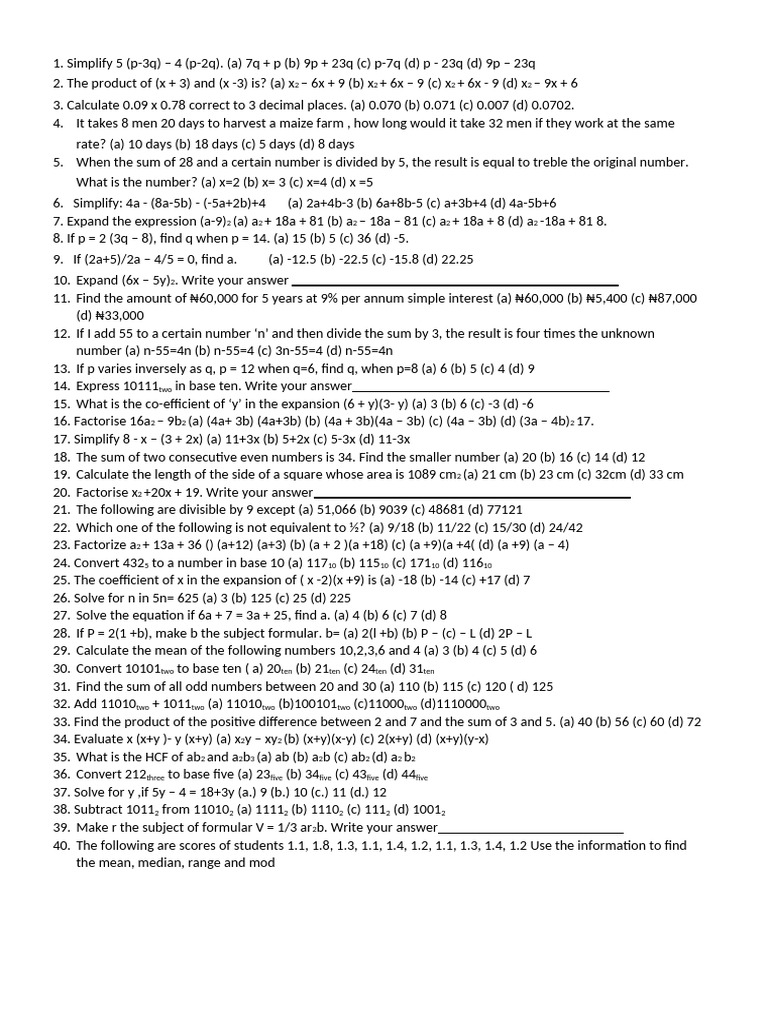 jss3 | PDF | Elementary Mathematics | Mathematical Analysis
