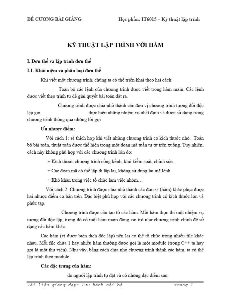 ĐCBG - KTLT - Chương 3 - KTLT V I Hàm | PDF