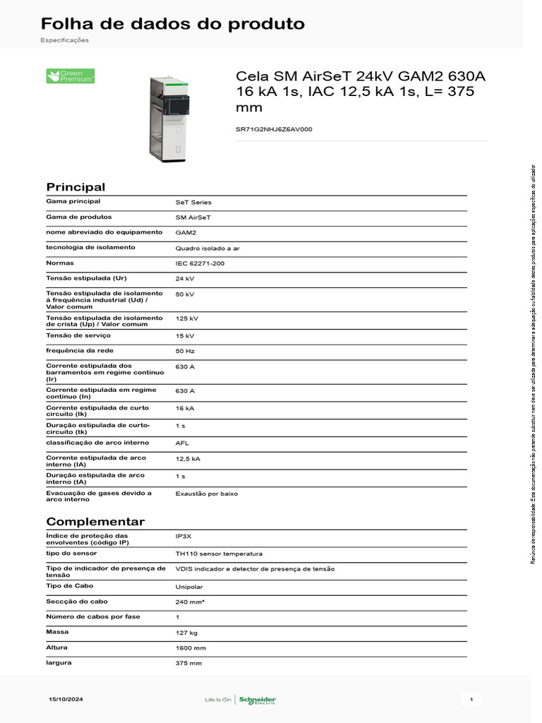 Especificações do Cela SM AirSeT 24kV | PDF | Eletricidade | Engenharia ...