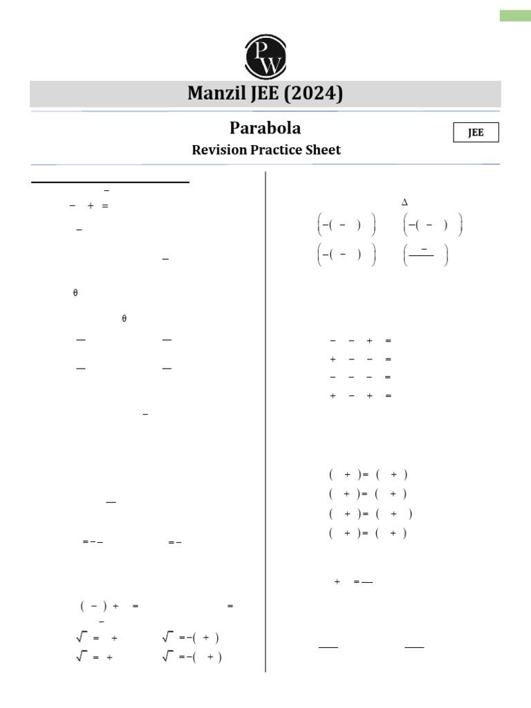JEE 2024 Parabola Practice Sheet | PDF | Circle | Euclidean Geometry