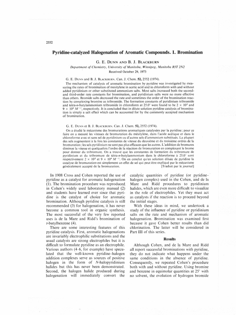 Dunn 2011 Pyridine Catalyzed Halogenation of Aromatic Compounds I ...