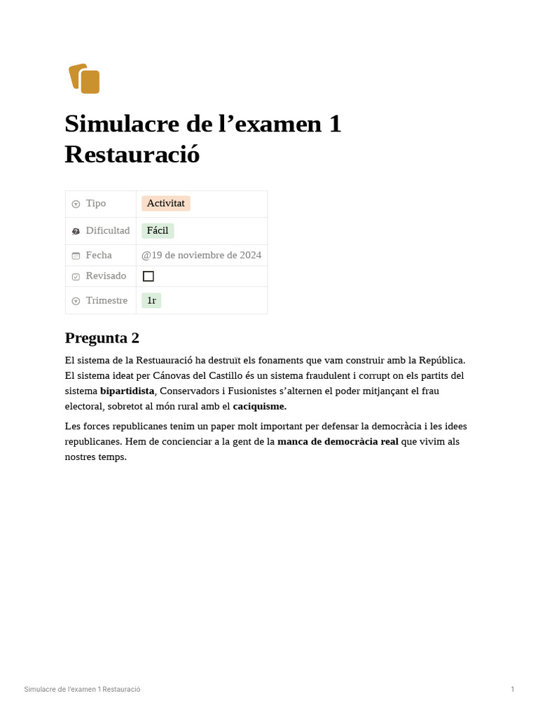 Simulacre de Lexamen 1 Restauraci | PDF