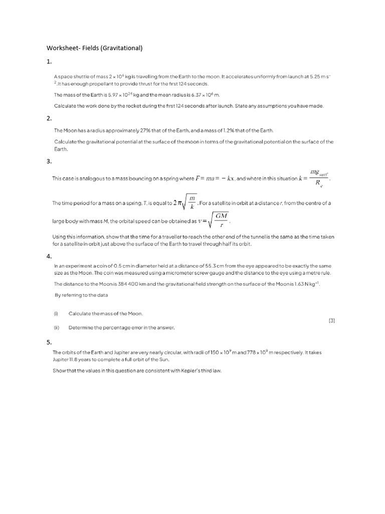 Worksheet - Gravitational Fields | PDF