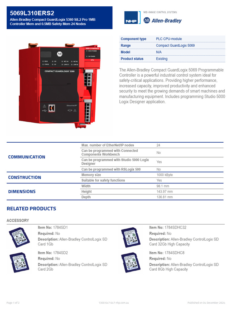 5069L310ERS2 AU Compact GuardLogix 5380 Datasheet | PDF | Computing ...