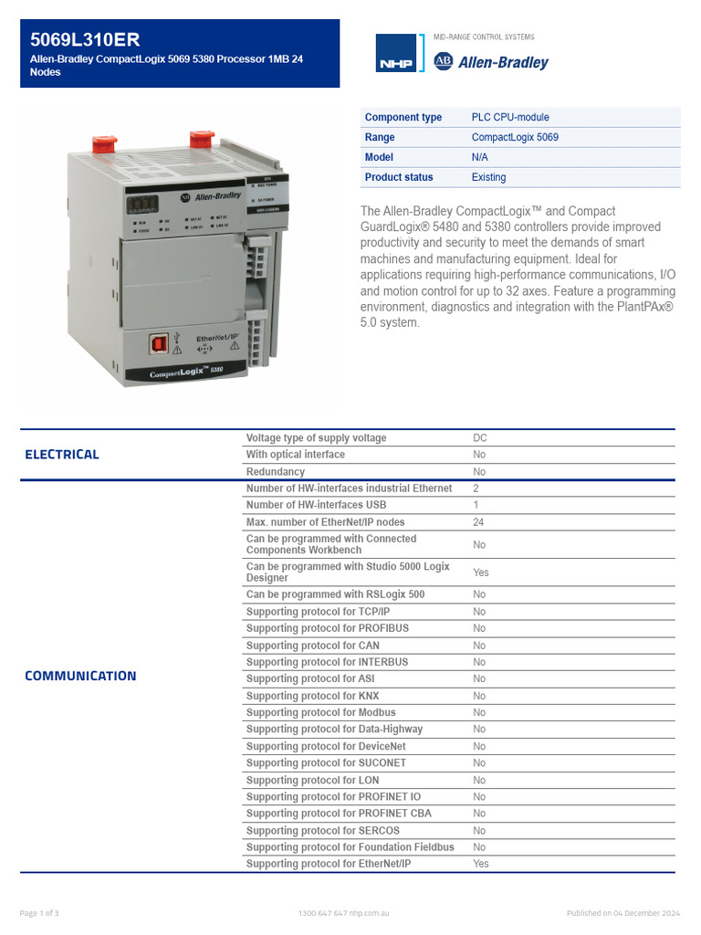 5069L310ER-AU-5069-Controller-Datasheet | PDF | Computing | Computer Engineering