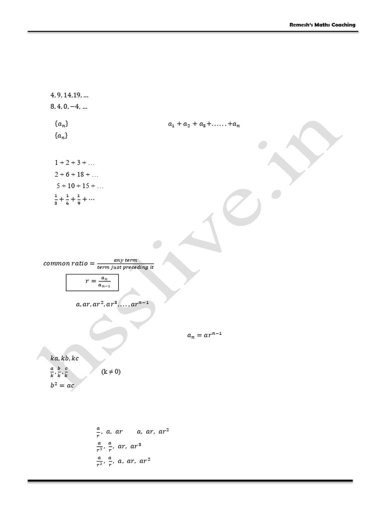 Hsslive_xi_maths_CH9 SEQUENCES AND SERIES | PDF | Sequence | Mathematics
