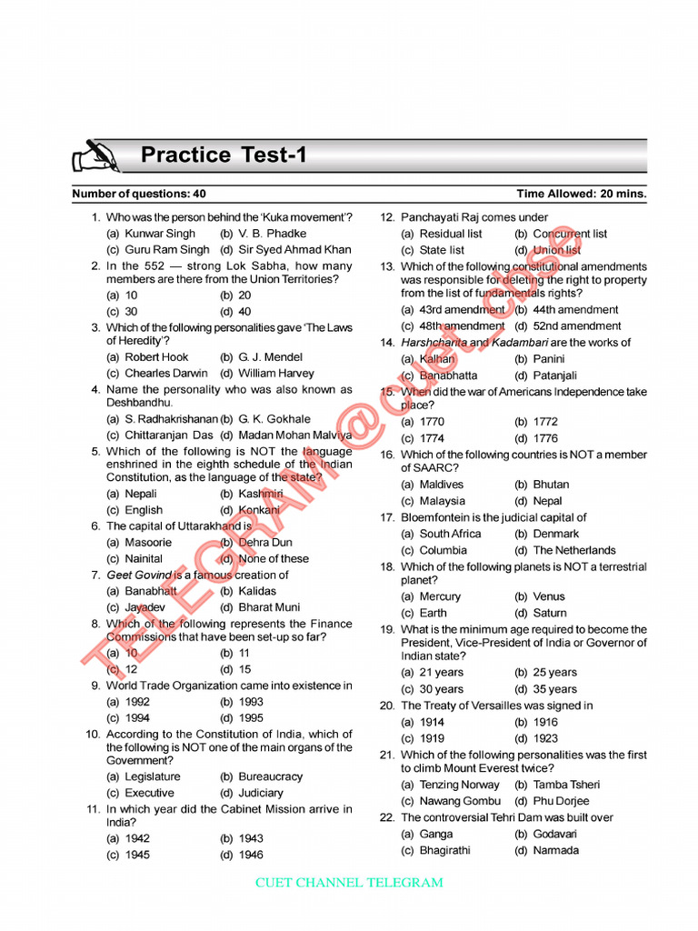 CUET GT GK Practice @cuet - Cbse | PDF | Apsis