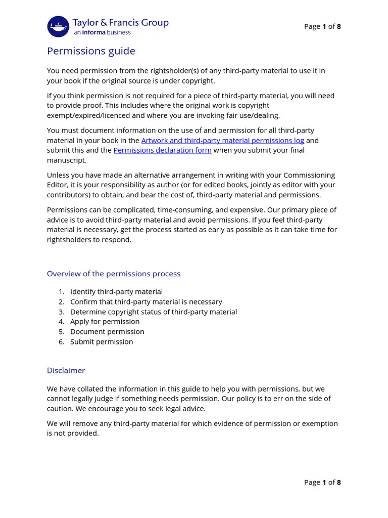 Permissions Guide | PDF | Copyright | Public Domain