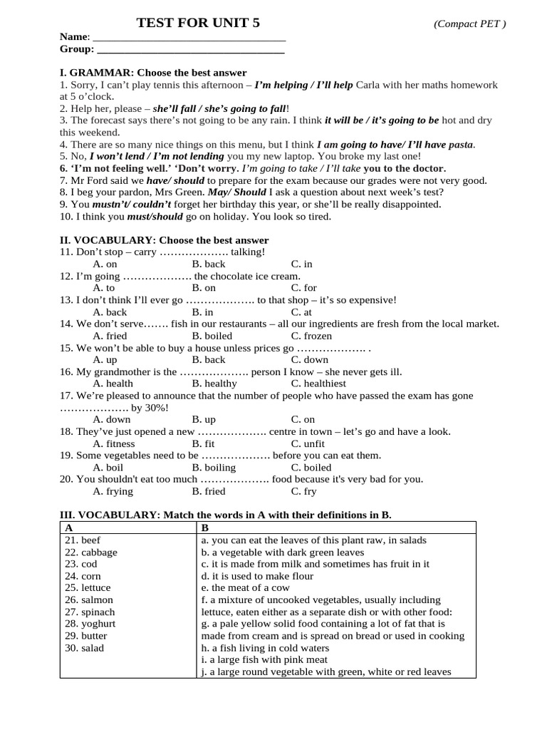 U5 - Mini Test - COMPACT PET | PDF | Foods | Western Cuisine