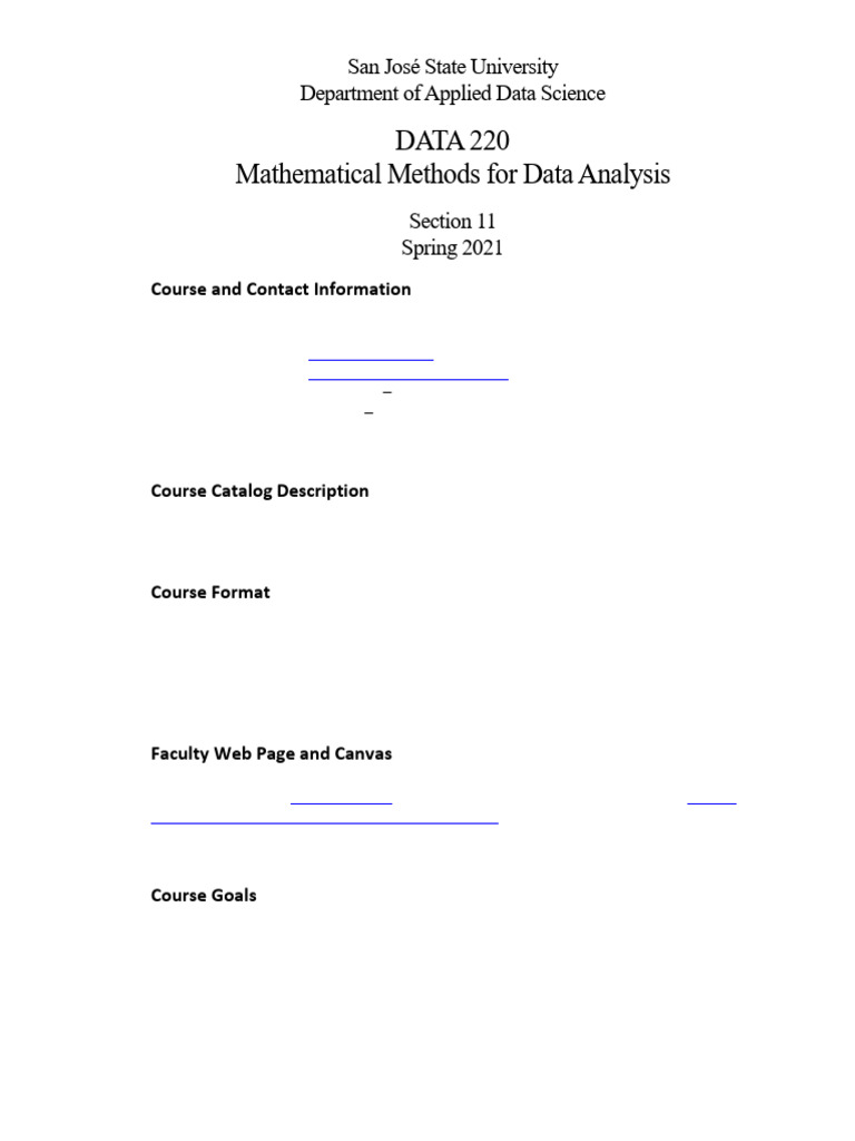 DATA220-Mak-Syllabus-Spring2021 | PDF | Mathematics | Statistics