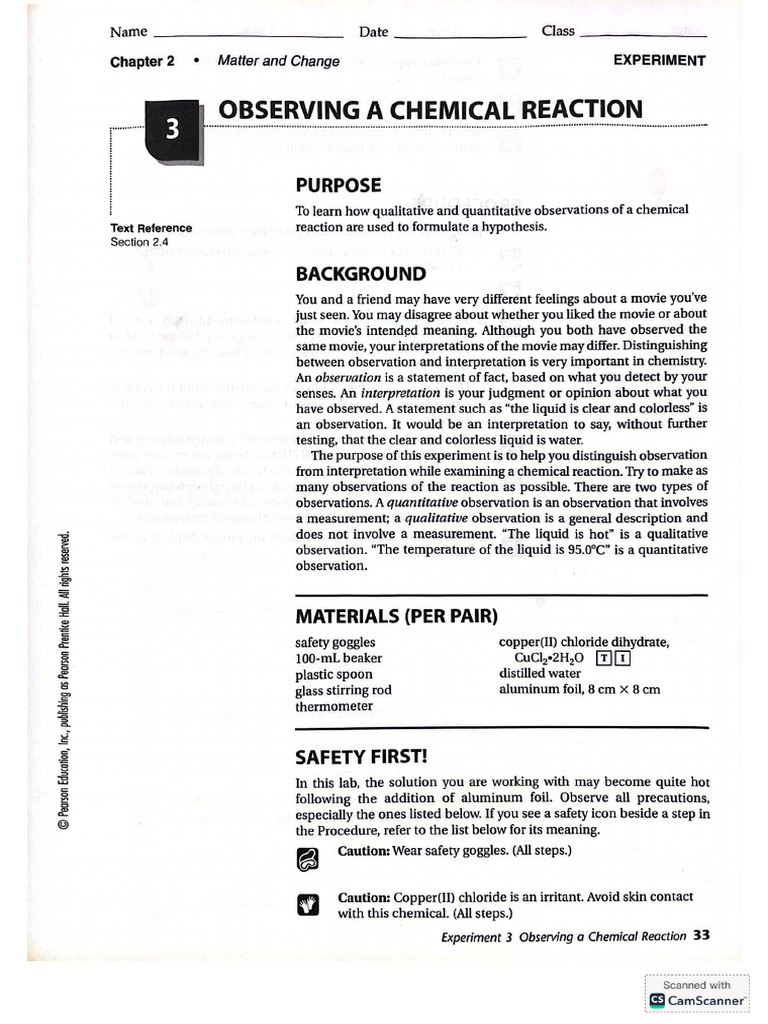 Observing A Chemical Reaction-1 | PDF