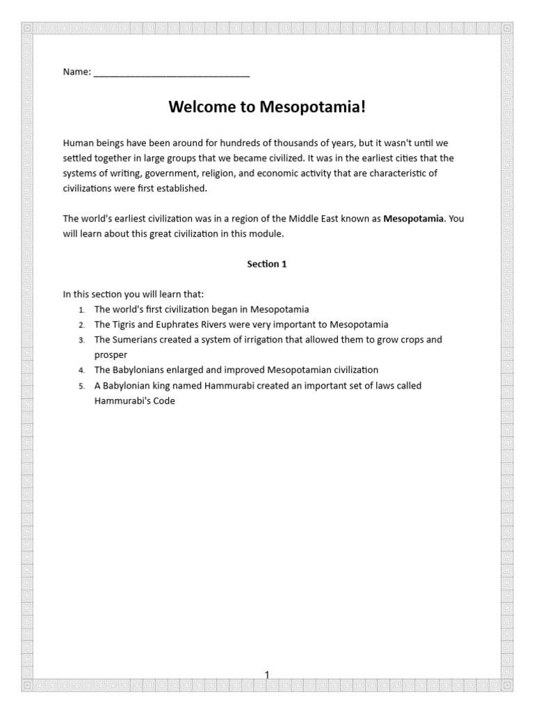 Welcome to Mesopotamia: A Study Guide | PDF
