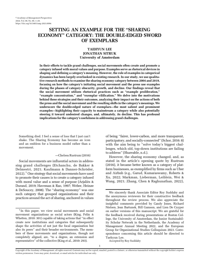 Setting An Example For The Sharing Economy Category: The Double-Edged ...