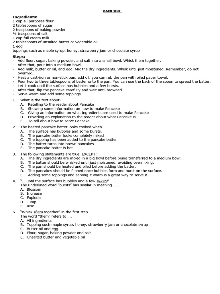 PROCEDURE TEXT 2 | PDF | Pancake | Food And Drink Preparation