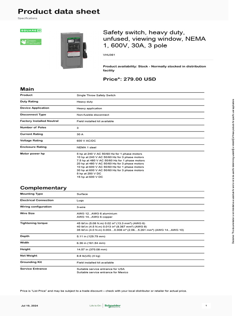 Schneider Electric - Heavy-Duty-Safety-Switches - VHU361 - 3X30 | PDF ...