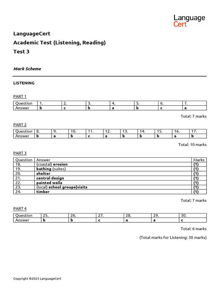 LC Academic Answer Key | PDF