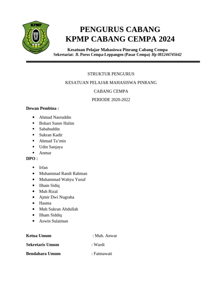 Pengurus KPMP Cabang Cempa 2024 | PDF