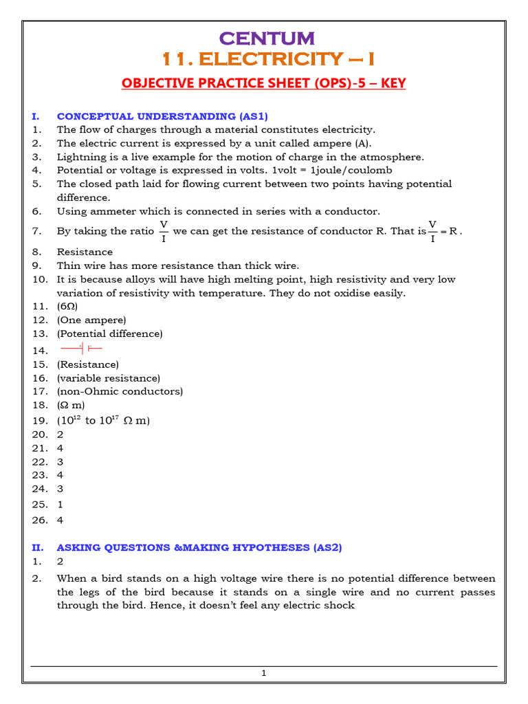 ELECTRICITY-I-OPS-KEY | PDF | Electrical Resistance And Conductance ...