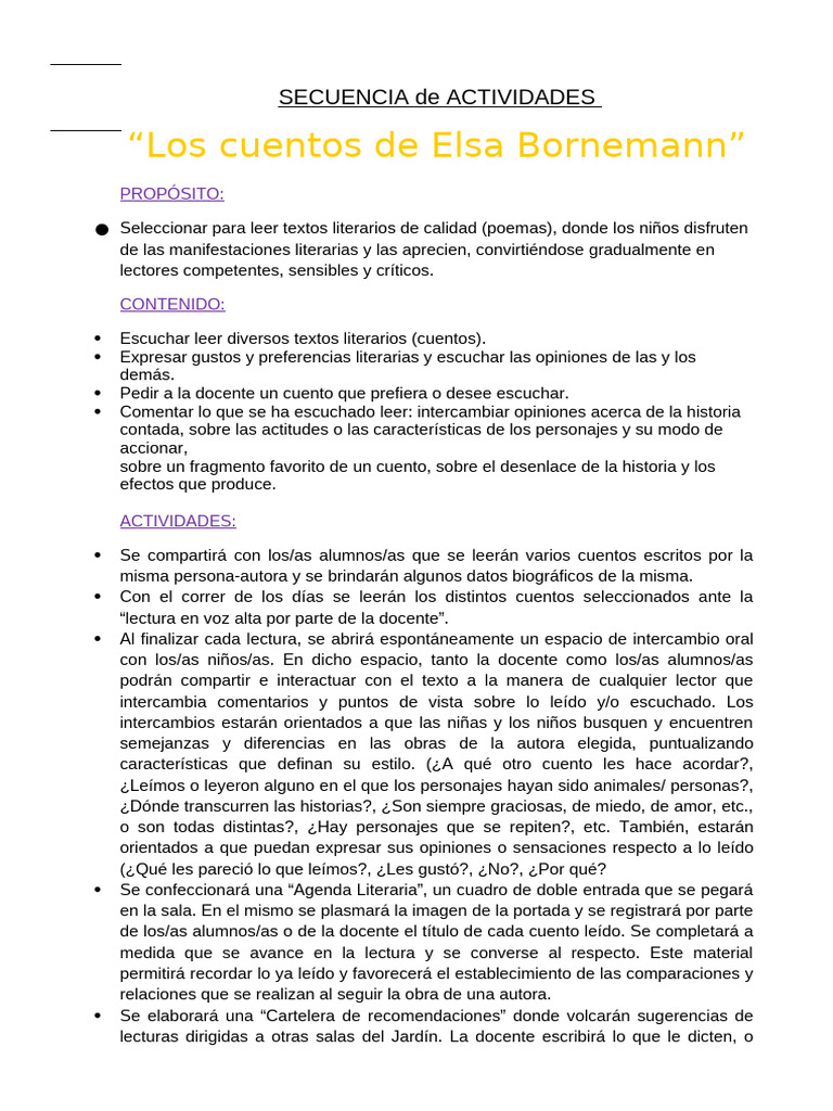 Actividades con Cuentos de Elsa Bornemann | PDF | Cuentos