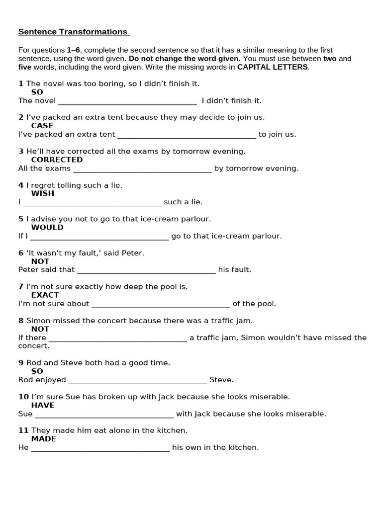 Sentence Transformations, Units 1-14 | PDF