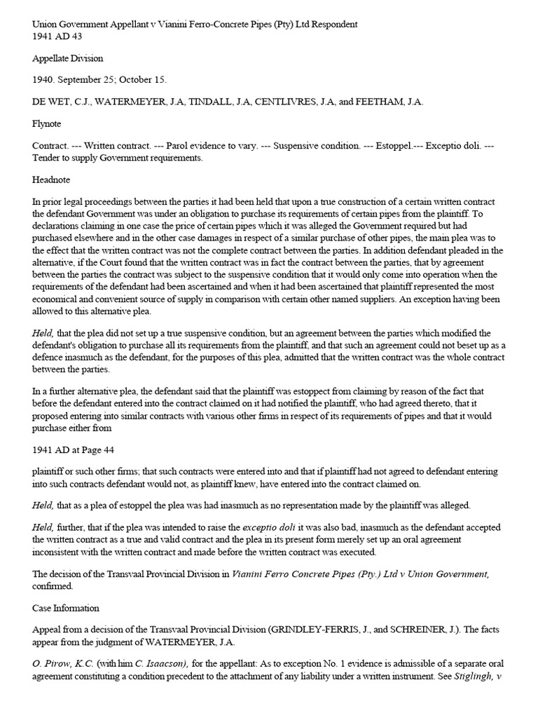 Contract Dispute: Union Government v Vianini | PDF | Estoppel | Legal ...