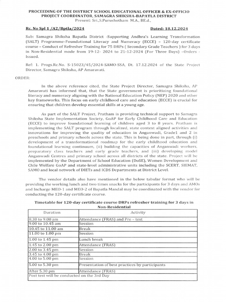 SALT Program DRPs Training Orders | PDF | Early Childhood Education ...